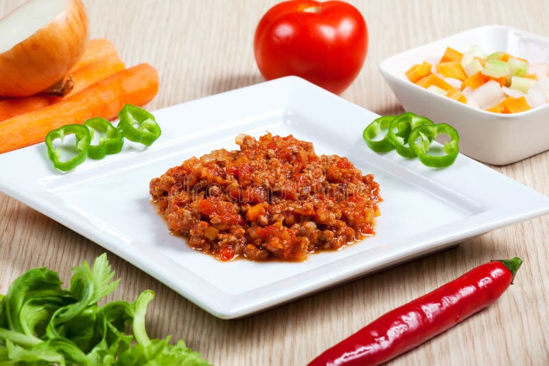 Ragout and Vegetables in a Dish Stock Image - Image of food, bolognese ...