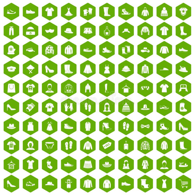 100 Rags Icons Hexagon Green Stock Vector - Illustration of accessory ...