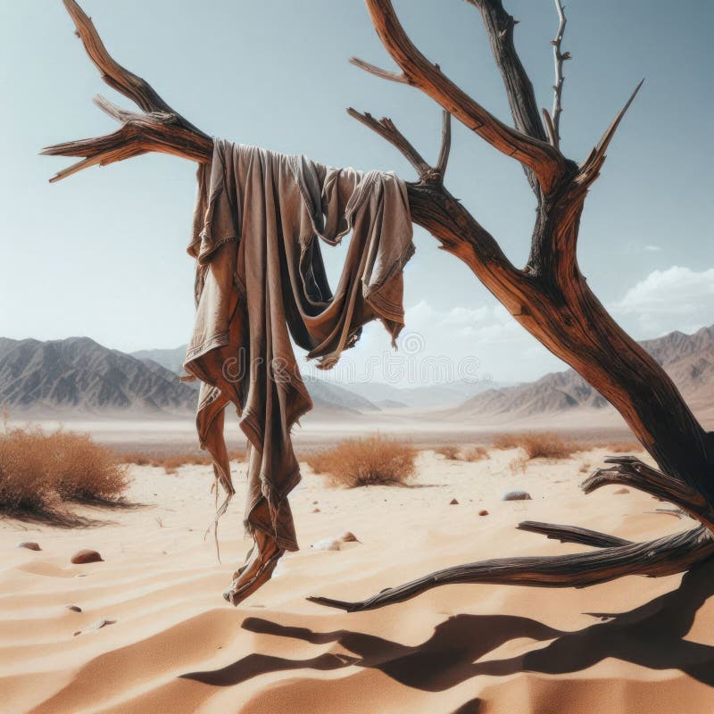 Rags of Old Clothes on a Dry Branch in the Desert. Stock Photo - Image ...