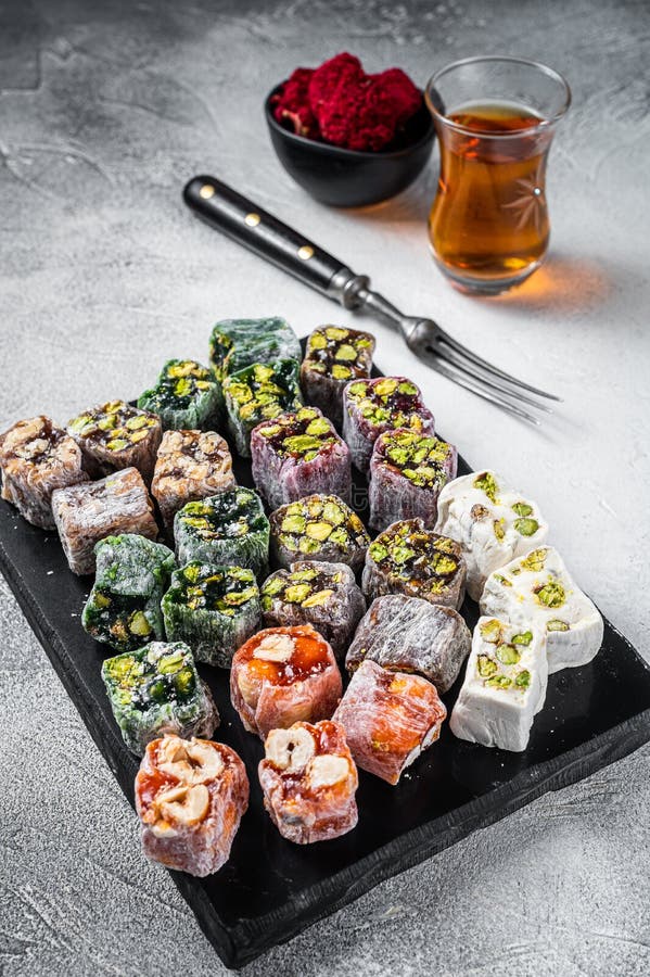 Lukum, Turkish Lokum White with Nuts, Sweet Confection, Stacked Stock ...