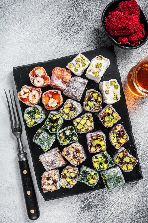 Lukum, Turkish Lokum White with Nuts, Sweet Confection, Stacked Stock ...