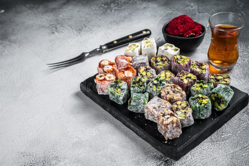 Lukum, Turkish Lokum White with Nuts, Sweet Confection, Stacked Stock ...