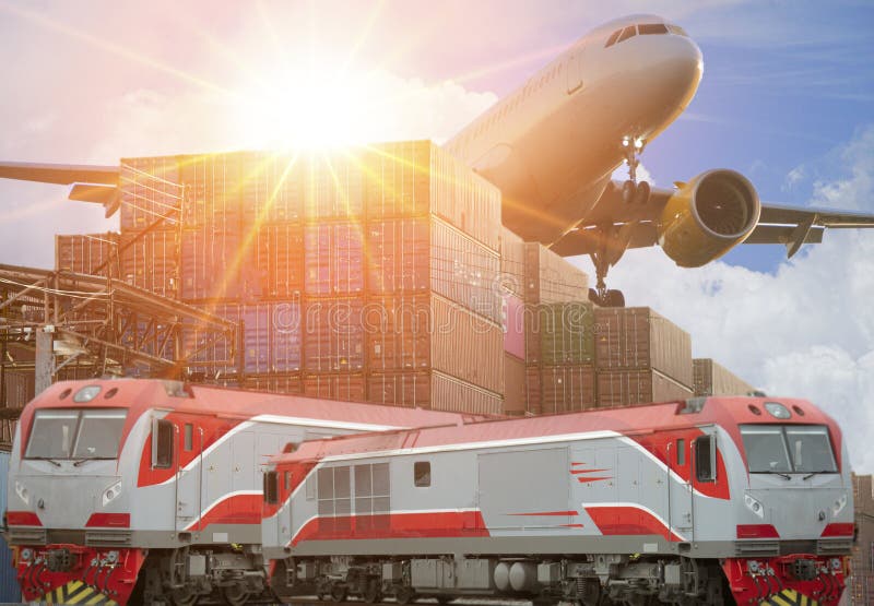Rail and Air Transport Concept. Freight Train Cargo Plane Stock Image ...