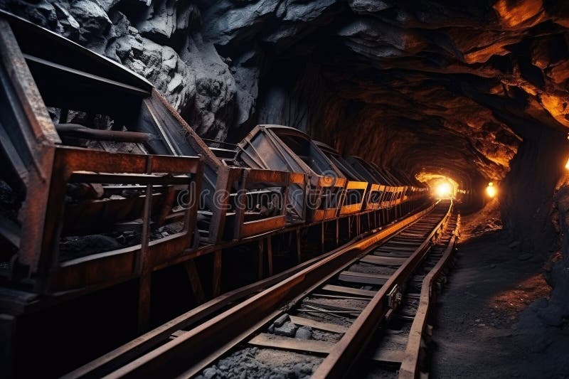 Rail Conveyor in an Underground Tunnel. Transportation of Ore or Coal ...