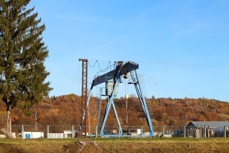 Rail Crane in Production. Loading and Unloading Wagons. Lifting Heavy ...