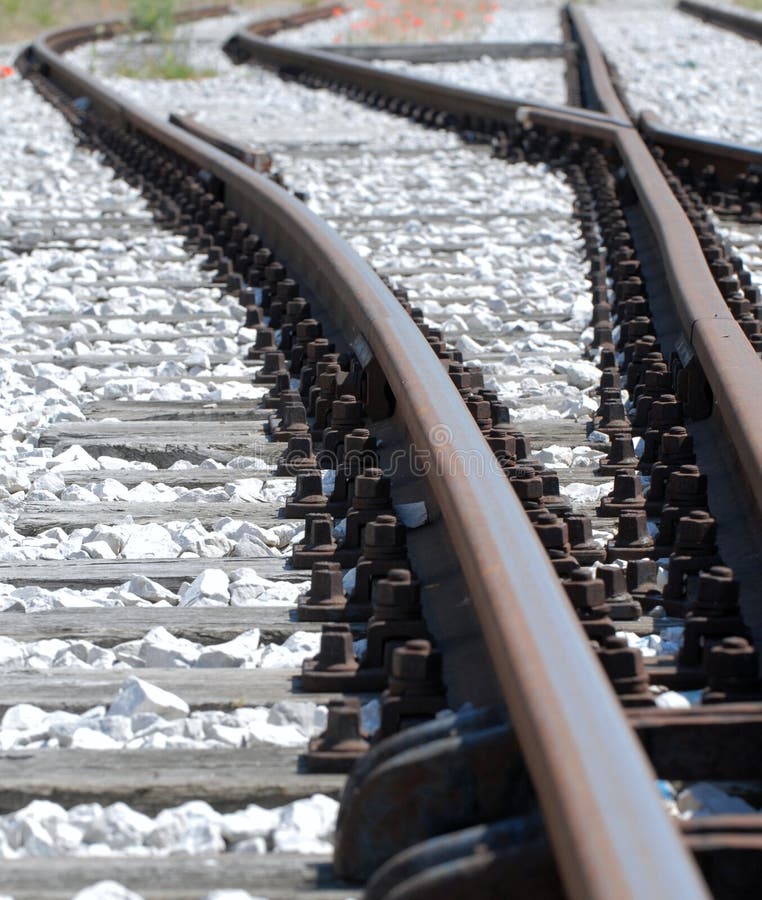 Train Rails and Switch Flags Stock Image - Image of outdoor, blue: 5449351
