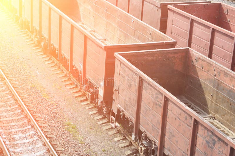 Rail Freight Trains are Waiting in Line for Loading. Wagons for the ...