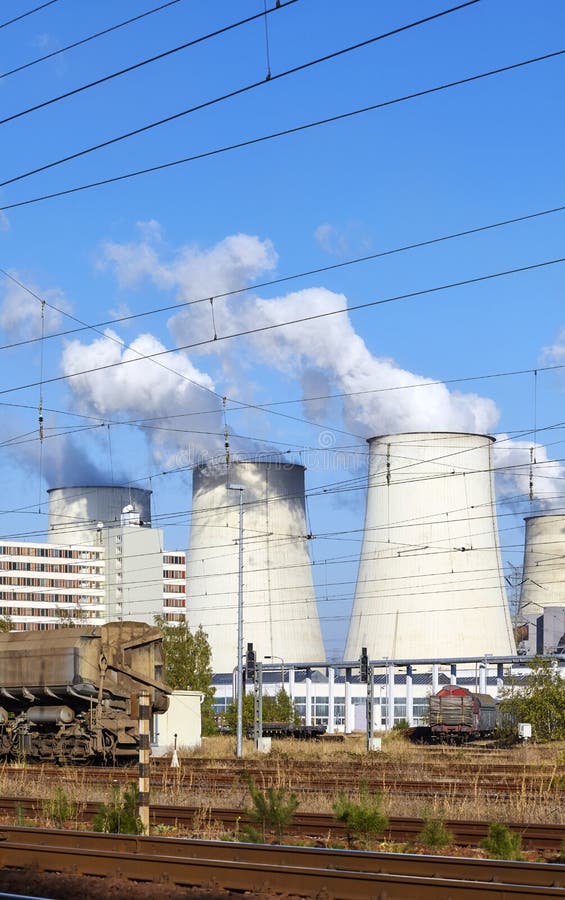 Rail Transport Infrastructure and Power Plant with Smoking Chimneys ...