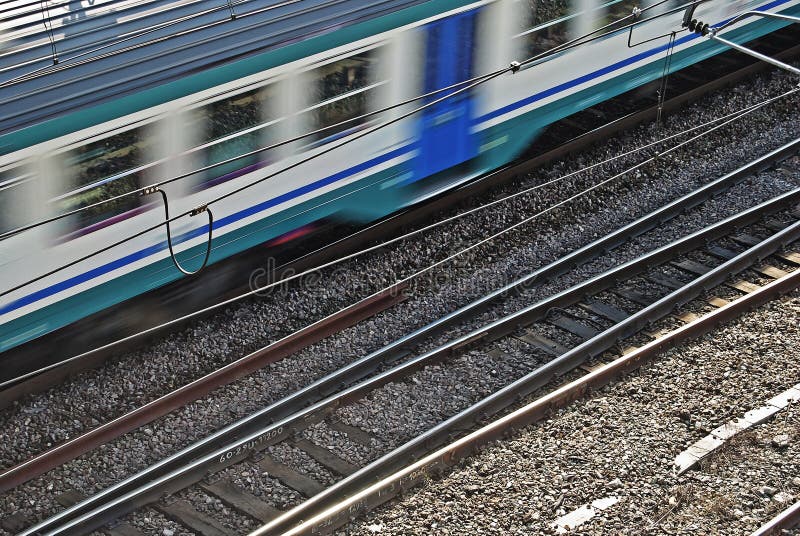 Rail Intersection with Passing Train Stock Image - Image of electricity ...