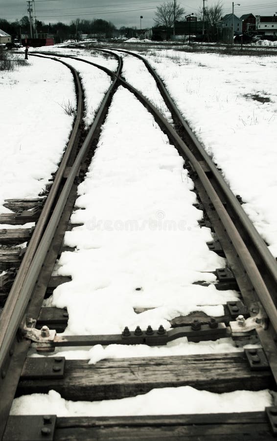 Rail line in snow stock image. Image of tracks, merge - 90804301