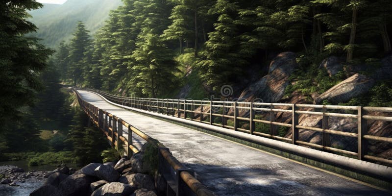 Railroad Wooden Bridge with Valley in Forest Mountain Stock ...