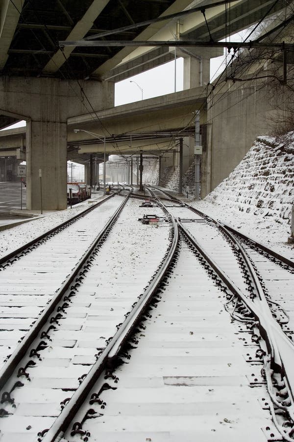 Rail Road Tracks in Snow stock photo. Image of transit - 2041178