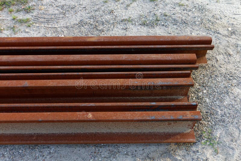 Rail Sections on the Ground Stock Image - Image of rails, stacked ...