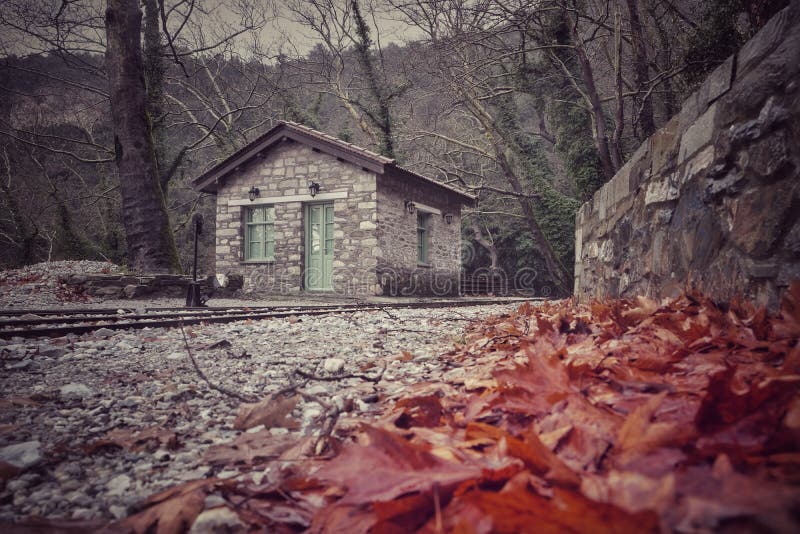 Rail Station House on the Mountain Stock Photo - Image of pilion, rail ...