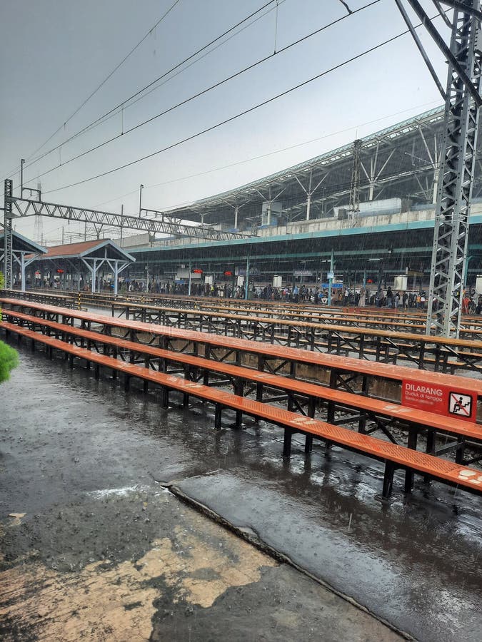 Rail Station on the rain editorial stock image. Image of electricity ...