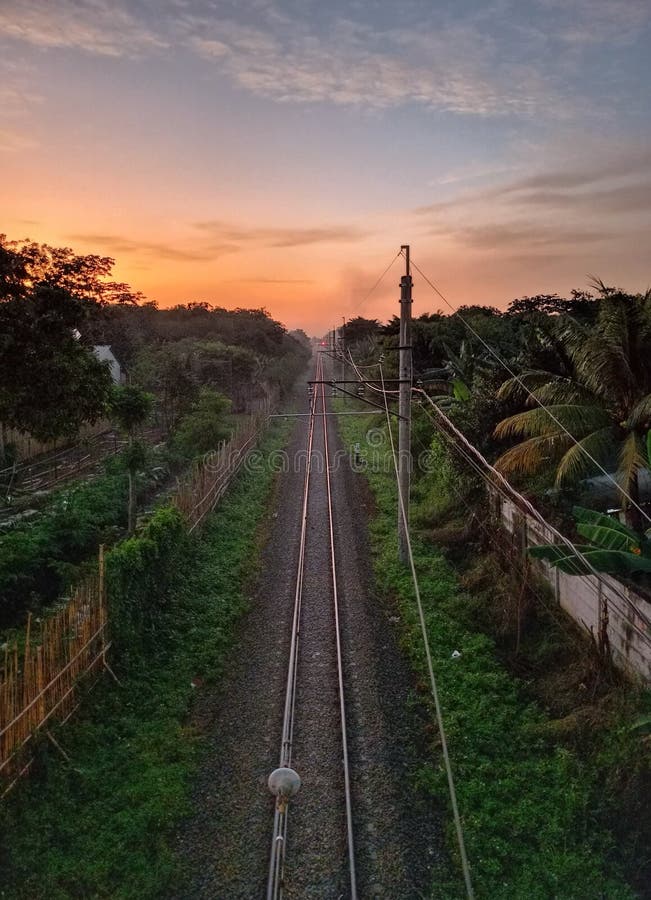 Rail, Sunset and Green Zone Stock Image - Image of indonesia, dusk ...