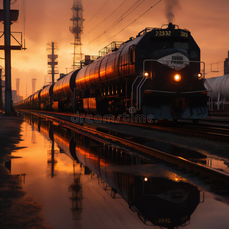 Freight and Petroleum Via Rail System Using Trains.generative Ai Stock ...