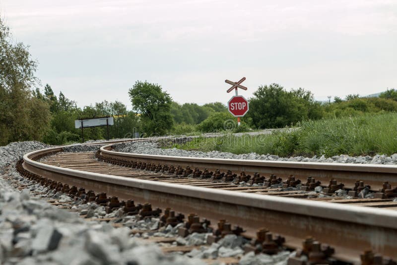 Rail track stock photo. Image of grass, horizon, stone - 165593002
