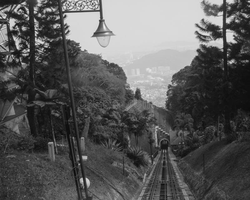 Rail Track To the Hill in Penang, Malaysia Stock Image - Image of blue ...