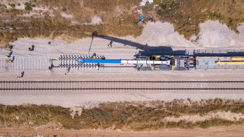 Rail Tracks Maintenance Process. Repairing Railway. Stock Photo - Image ...