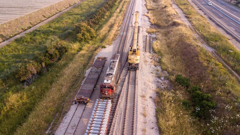 Rail Tracks Maintenance Process. Repairing Railway. Stock Photo - Image ...