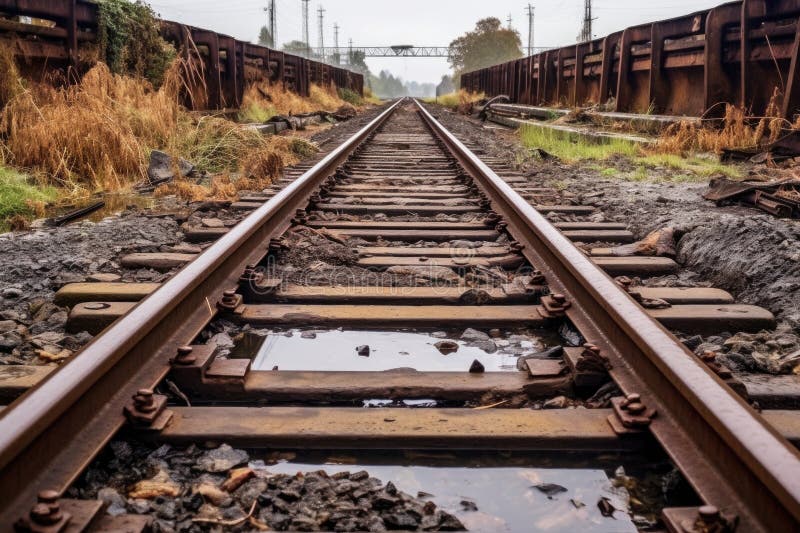 Rail Tracks Merging at a Rusty Switch Point Stock Photo - Image of ...