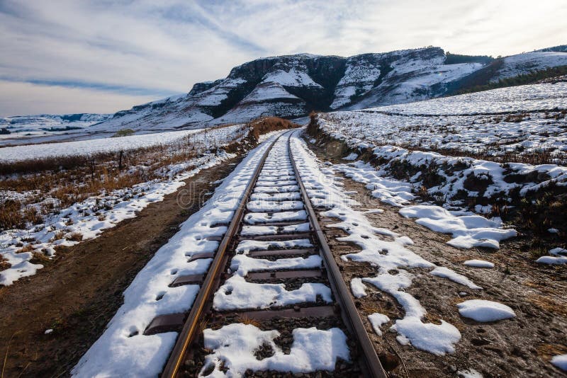 Rail Tracks Snow Mountains stock image. Image of transport - 26683707