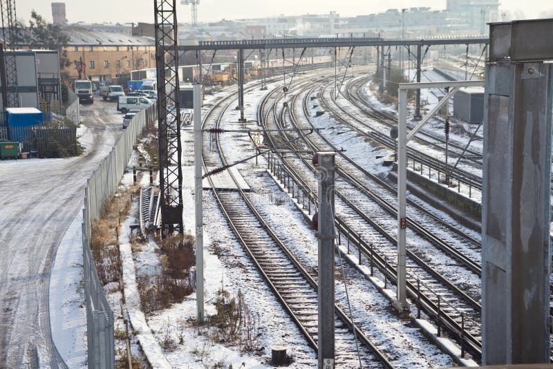 Rail Tracks in Snowy London Stock Image - Image of white, railway: 12451281