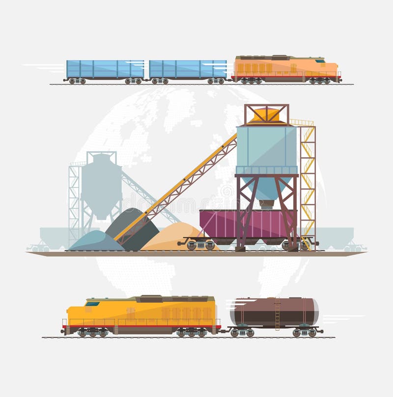 Rail Transportation. Flat Design Stock Vector - Illustration of export ...