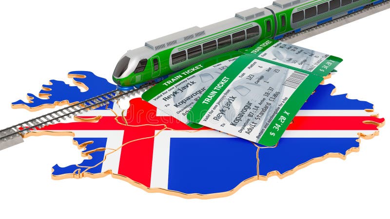 Rail Travel in Iceland, Concept. 3D Rendering Stock Illustration ...