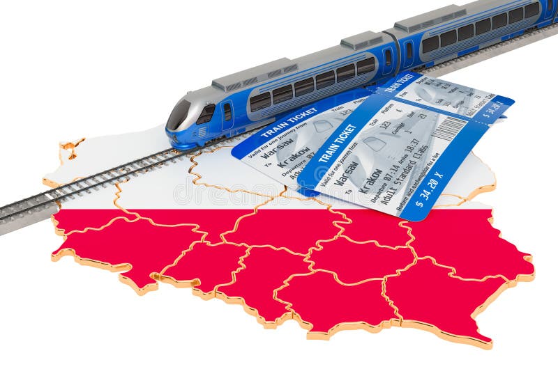 Rail Travel in Poland, Concept. 3D Rendering Stock Illustration ...