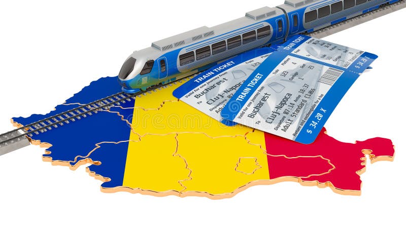 Rail Travel in Romania, Concept. 3D Rendering Stock Illustration ...