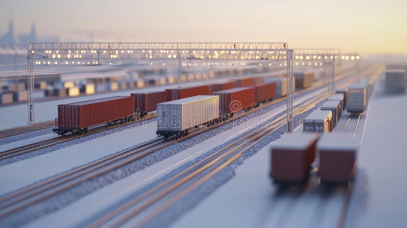 Rail Yard 3D Render with Freight Cars Emphasizing Logistics ...