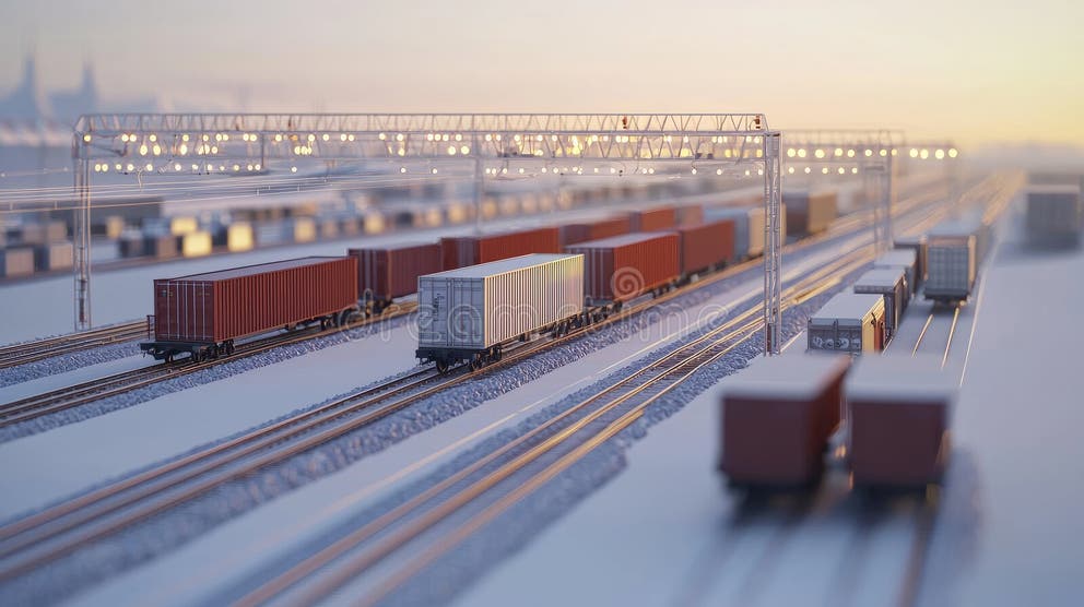 Rail Yard 3D Render with Freight Cars Emphasizing Logistics ...
