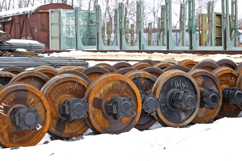 Railcar Wheels on the Axles Stock Photo - Image of detail, production ...