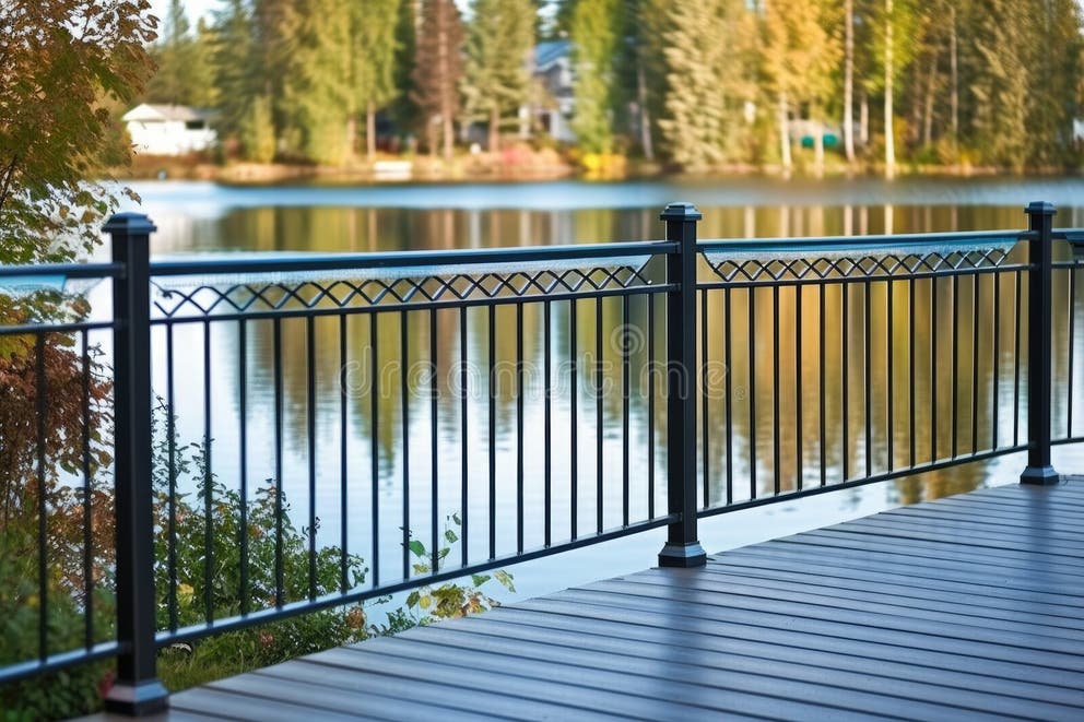 Railing Along the Edge of a Lakeside Deck Stock Photo - Image of ...