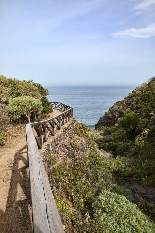 Path With Railing In Forest Along The Mountain Lake Shore Stock Image ...