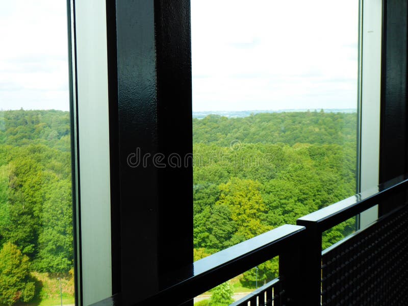 Railing on High View Tower with Windows. Stock Image - Image of railing ...