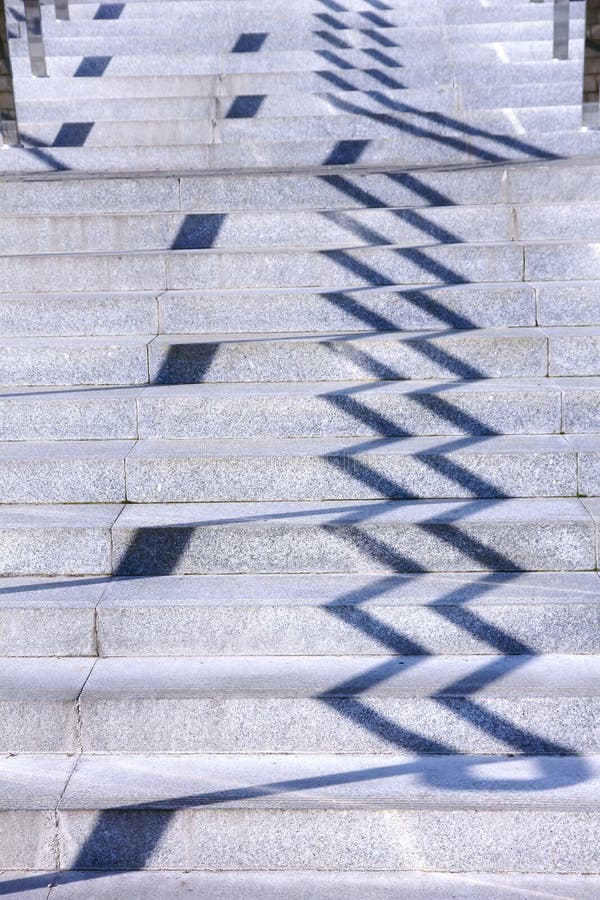 Railing Shadows on Steps of Modern Granite Staircase Stock Photo ...