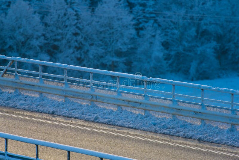 Railings of a Highway Bridge in Winter Stock Photo - Image of tree ...
