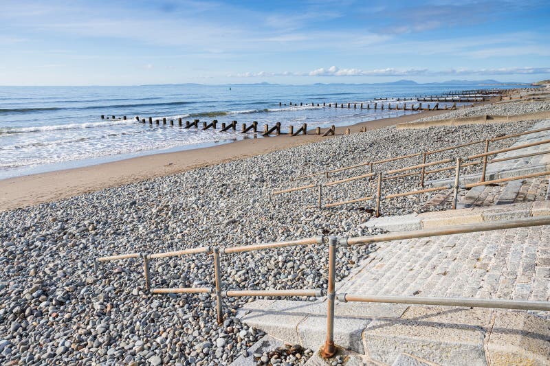 Railings and Steps Lead Down To Barmouth Beach Stock Photo - Image of ...