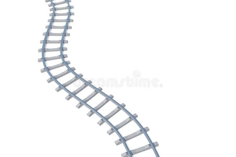 Curved, Bend Railroad Track Isolated on White Background. 3d ...