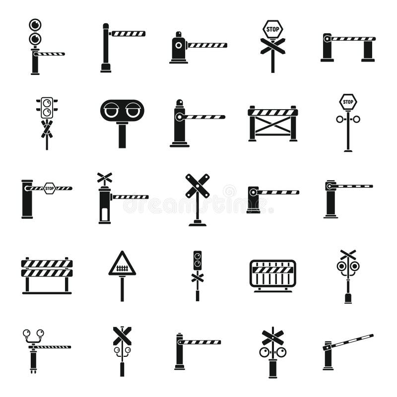 Railroad Barrier Icons Set Simple Vector. Crossing Railway Stock Vector ...