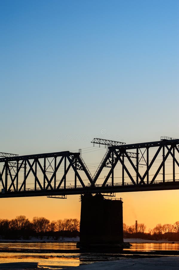Railroad Bridge and Construction Site on River Bank Stock Photo - Image ...
