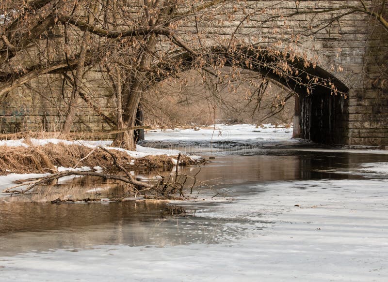 Railroad Bridge Over River in Winter Stock Photo - Image of scenery ...