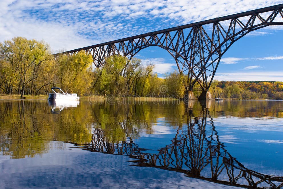 Railroad Bridge Reflections Stock Photo - Image of railway, boat: 20434196