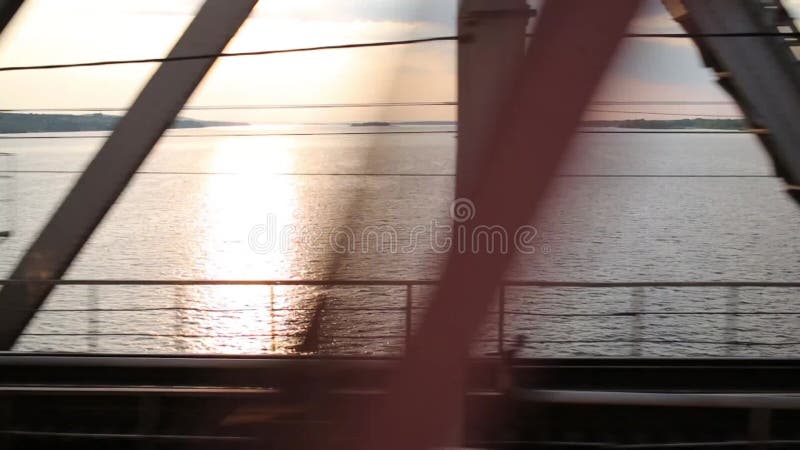 Railroad on Bridge, River and Sunset. View from Stock Video - Video of ...
