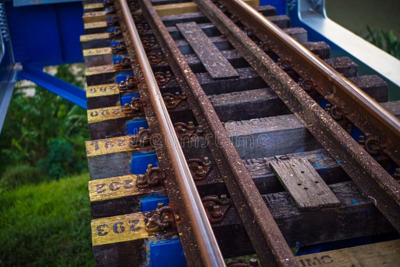 Railroad Bridge. Suspension Bridge Across the Railroad Tracks Stock ...