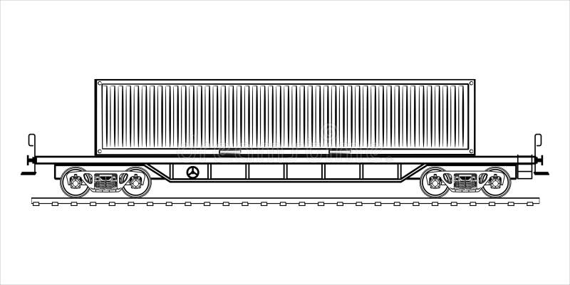 Railroad Cargo Container Wagon - Outline Vector Illustration. Stock ...