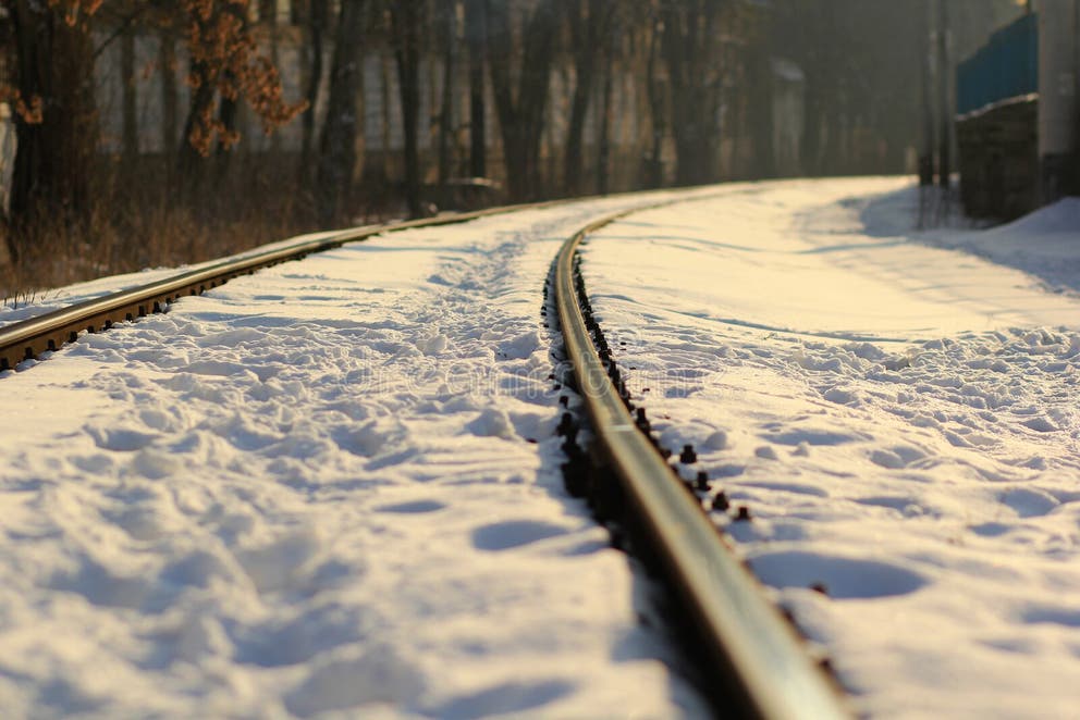 Railroad covered with snow stock photo. Image of outdoors - 90028754